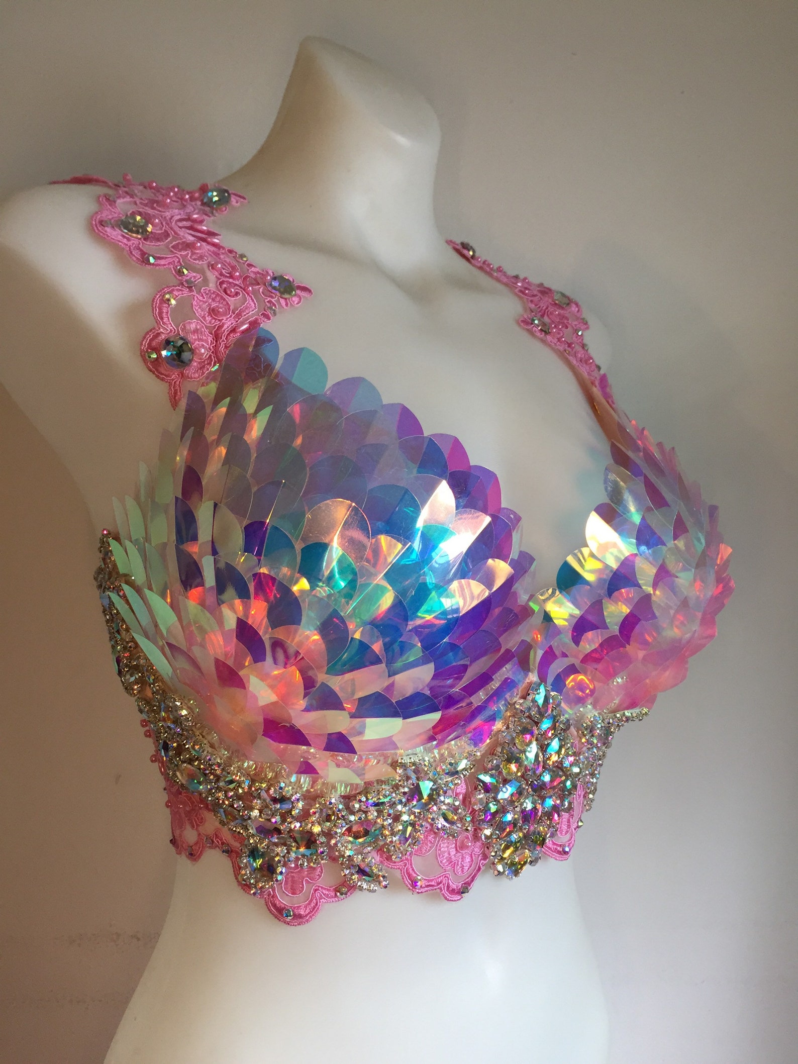 CUSTOM SIZE Pink Lace Unicorn Rave Bra Outfit Dance Belly - Etsy