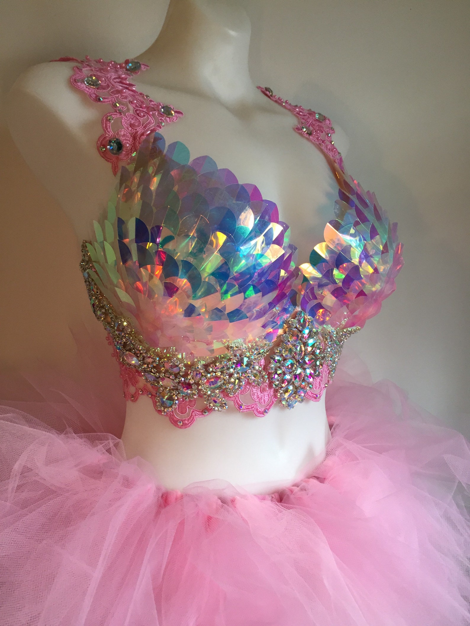 CUSTOM SIZE Pink Lace Unicorn Rave Bra Outfit Dance Belly - Etsy