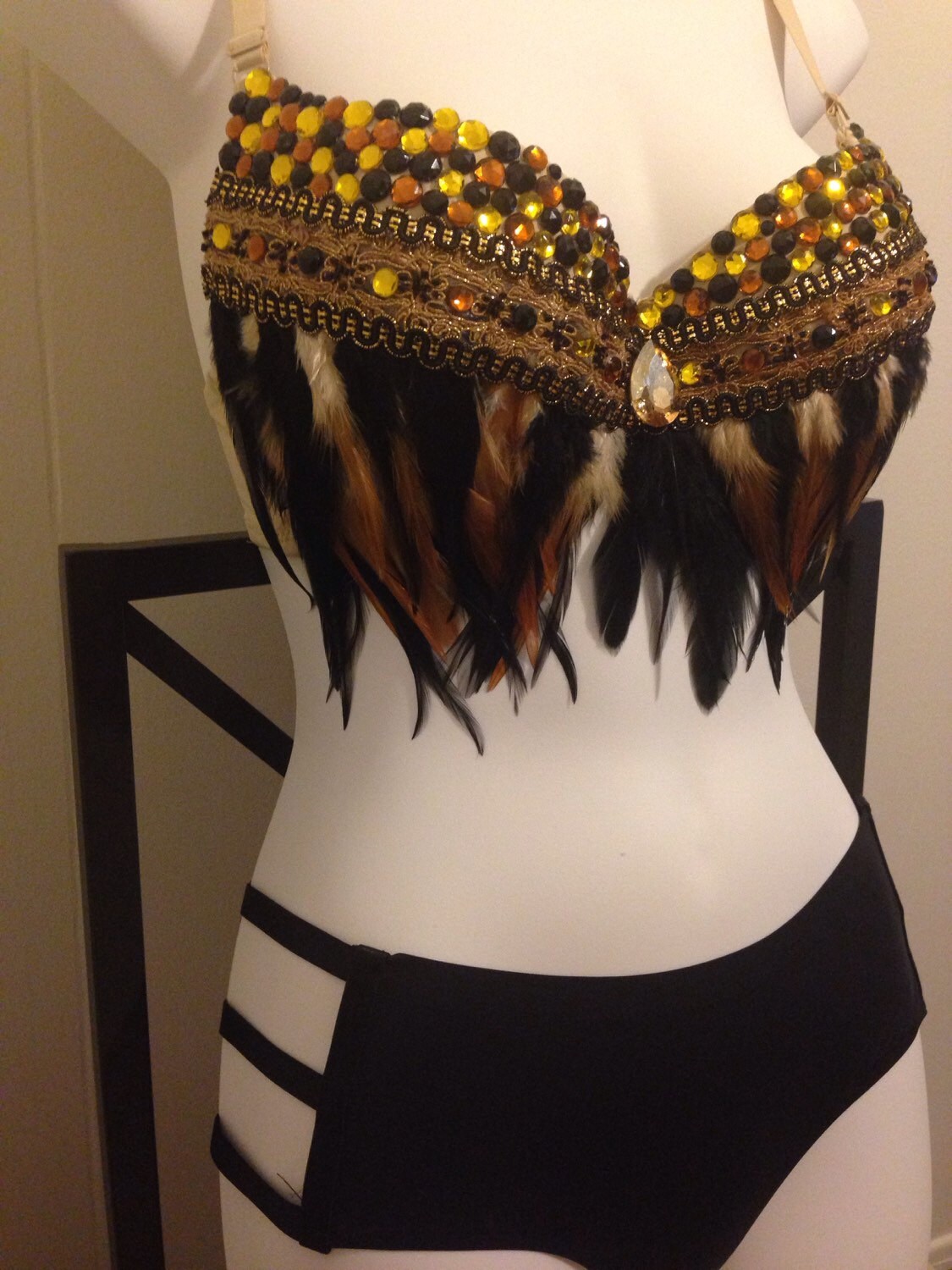 CUSTOM SIZE Black and Brown Owl EDC Rave Bra Rave Outfit | Etsy