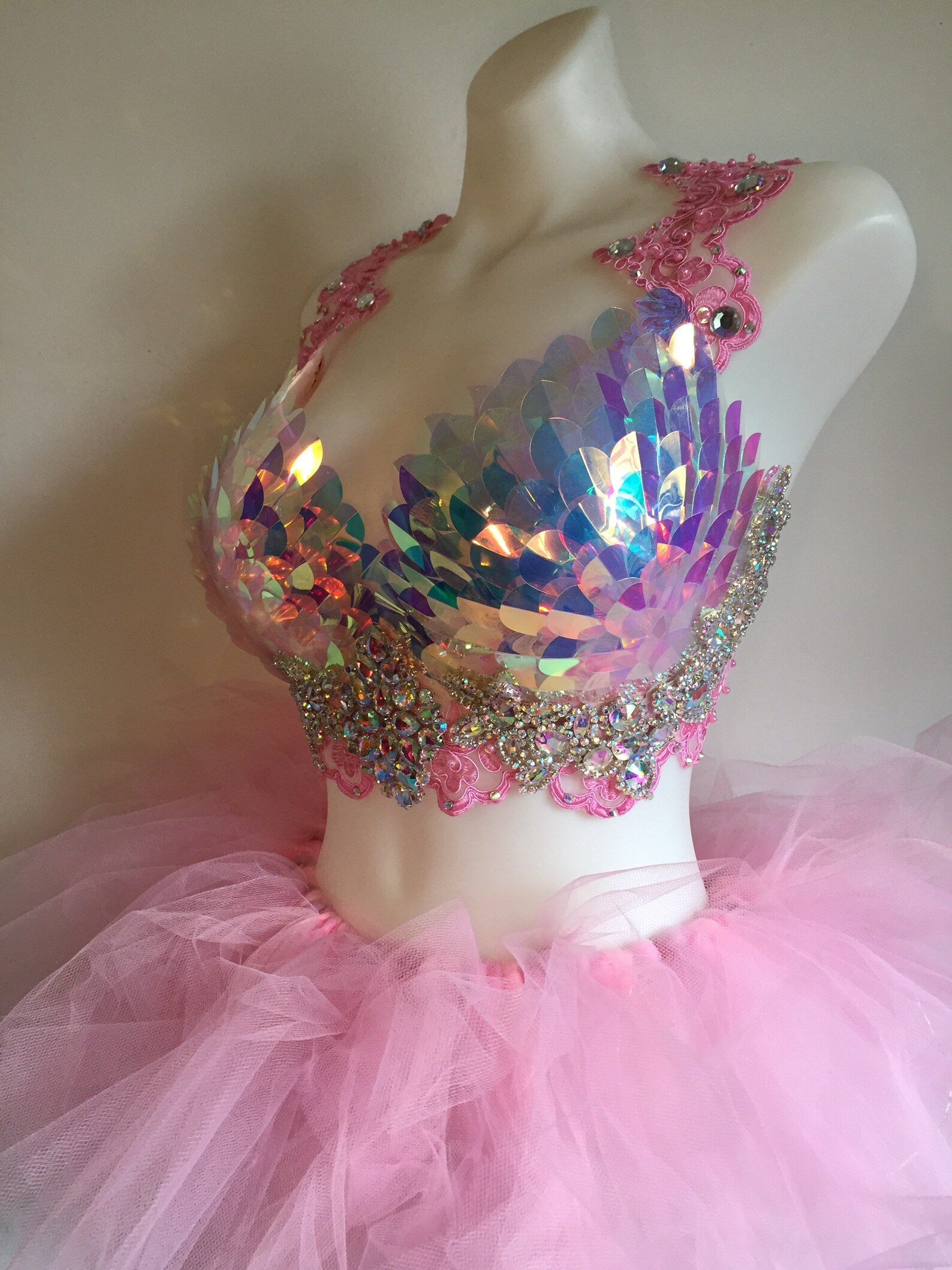 CUSTOM SIZE Pink Lace Unicorn Rave Bra Outfit Dance Belly - Etsy