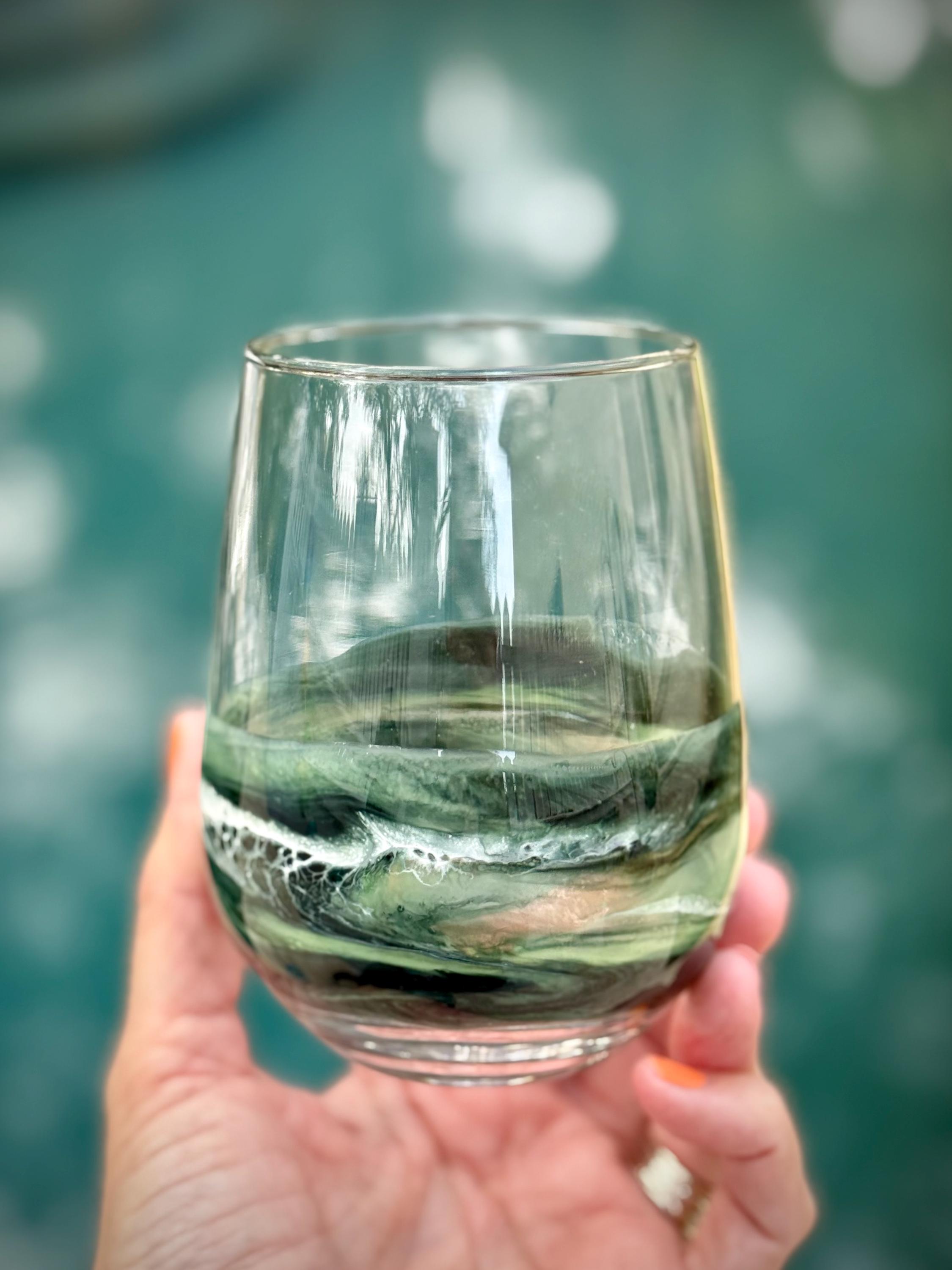 Green Stemless Wine Glass - Unique Resin Glassware Gift for Host ...