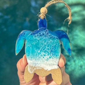 Ocean Resin Ornaments Turtle Epoxy Resin Waves Decorations Sand and ...