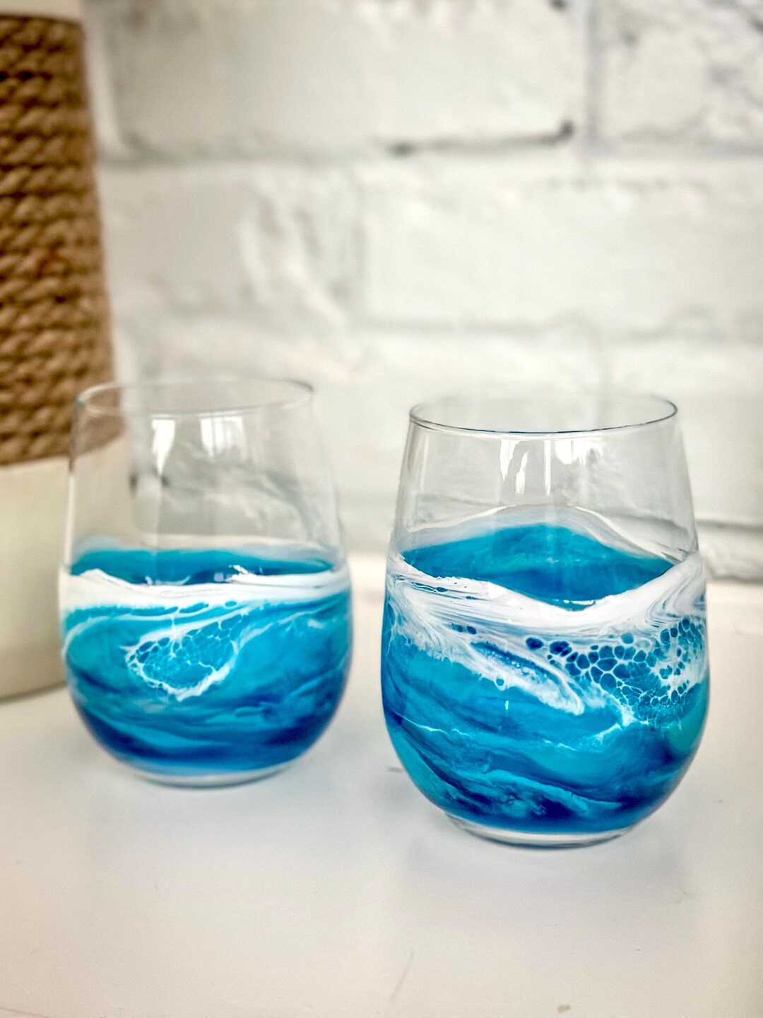 Resin Wave Stemless Wine Glass: Ocean-inspired Beach Glassware ...