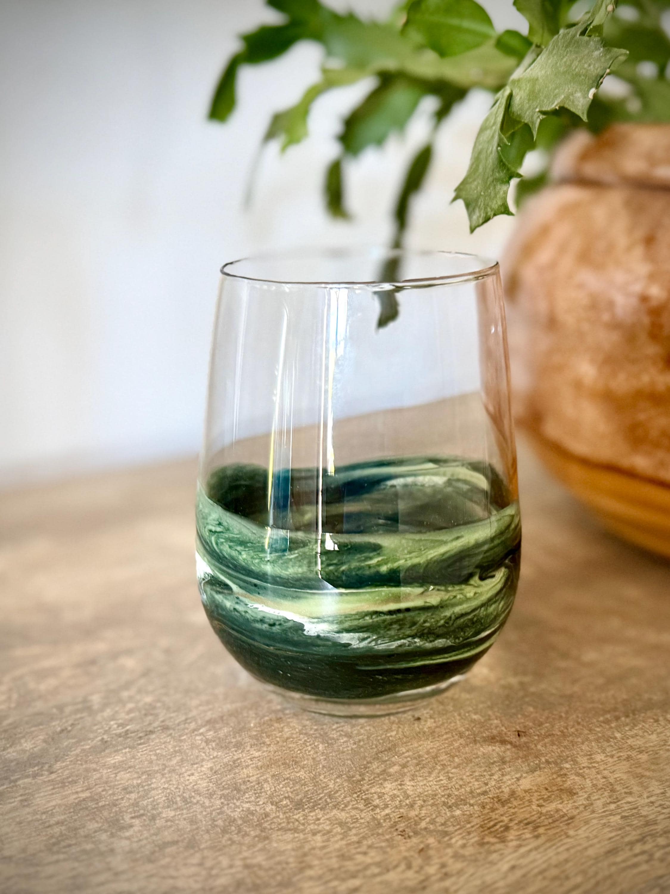 Green Stemless Wine Glass - Unique Resin Glassware Gift for Host ...