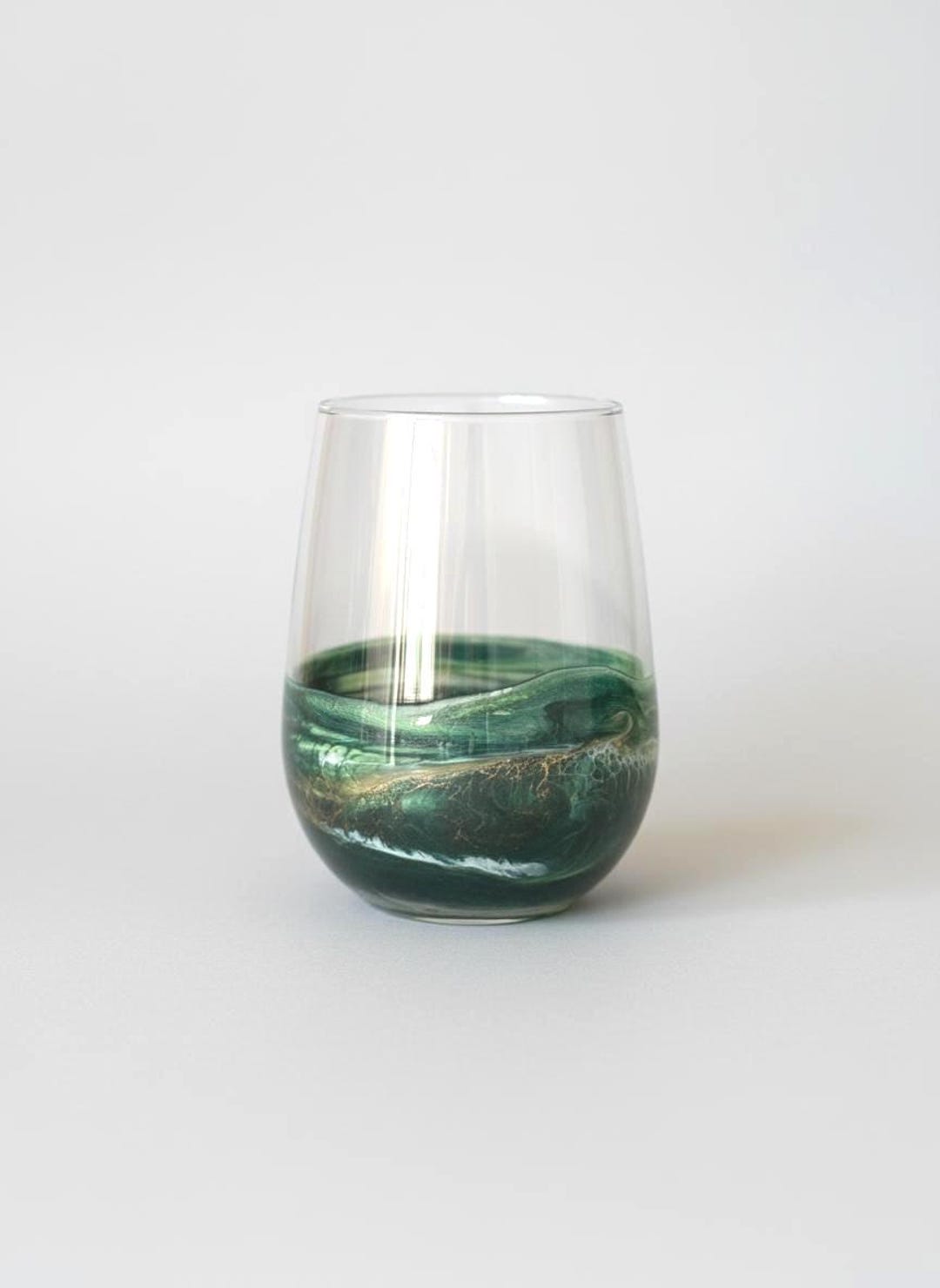 Green Stemless Wine Glass - Unique Resin Glassware Gift for Host ...