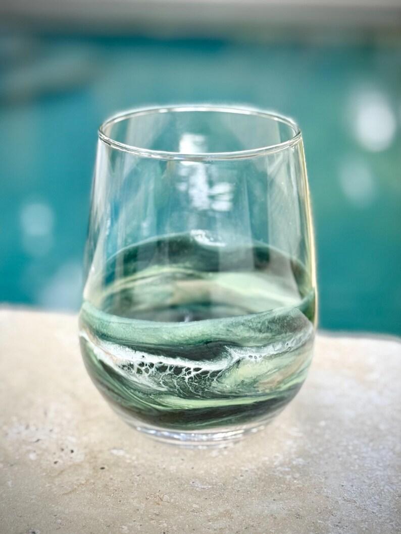 Green Stemless Wine Glass - Unique Resin Glassware Gift for Host ...