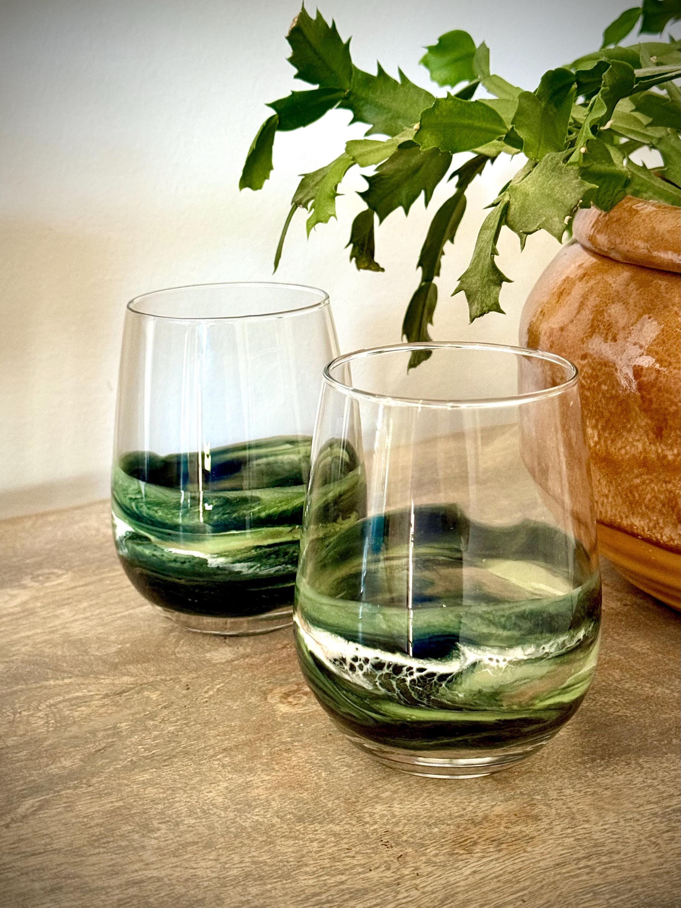 Green Stemless Wine Glass - Unique Resin Glassware Gift for Host ...