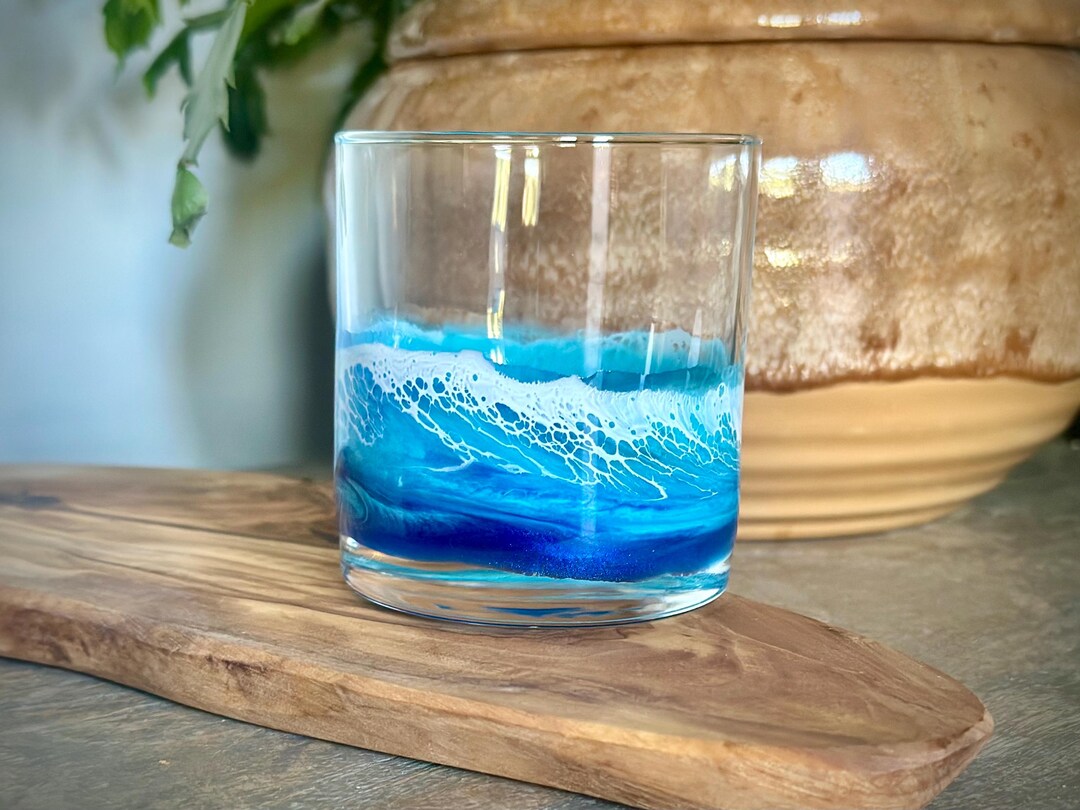 Resin Wave Rock Glass: Coastal Ocean Inspired Glassware - Unique ...