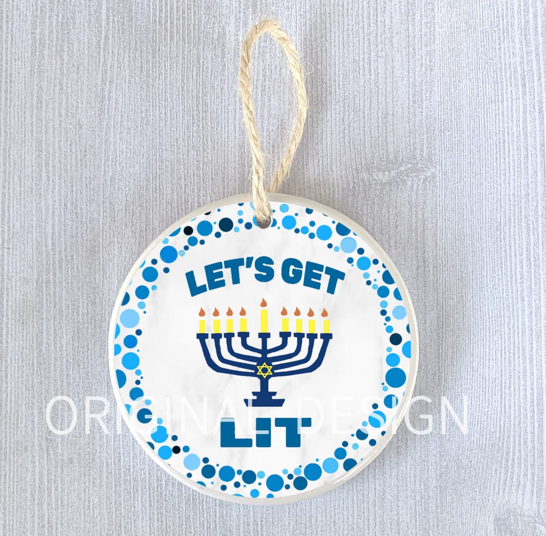 Funny Jewish Ornaments Let's Get Lit Menorah Chanukah Hanukkah Gift ...
