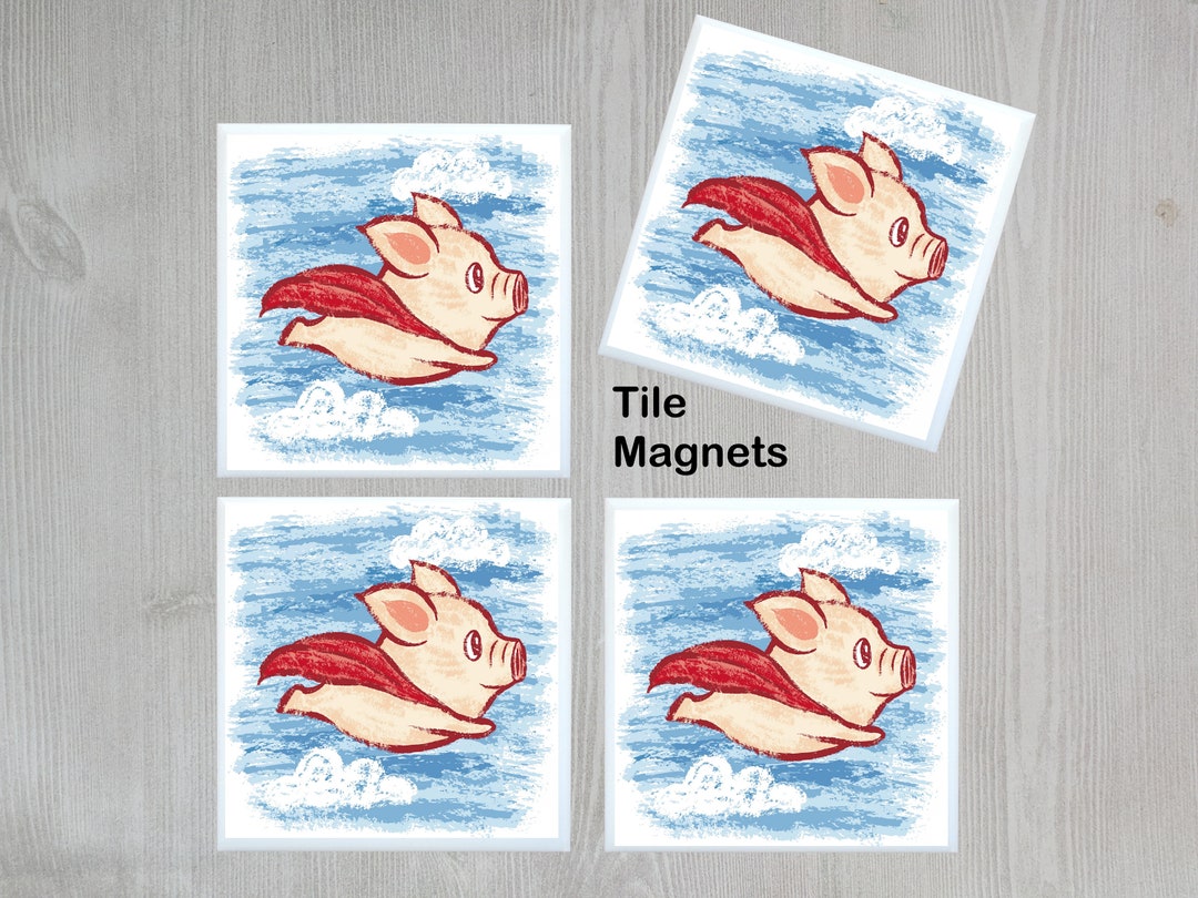 Flying Pig Magnets When Pigs Fly Tile Magnets Super Pig With Cape ...