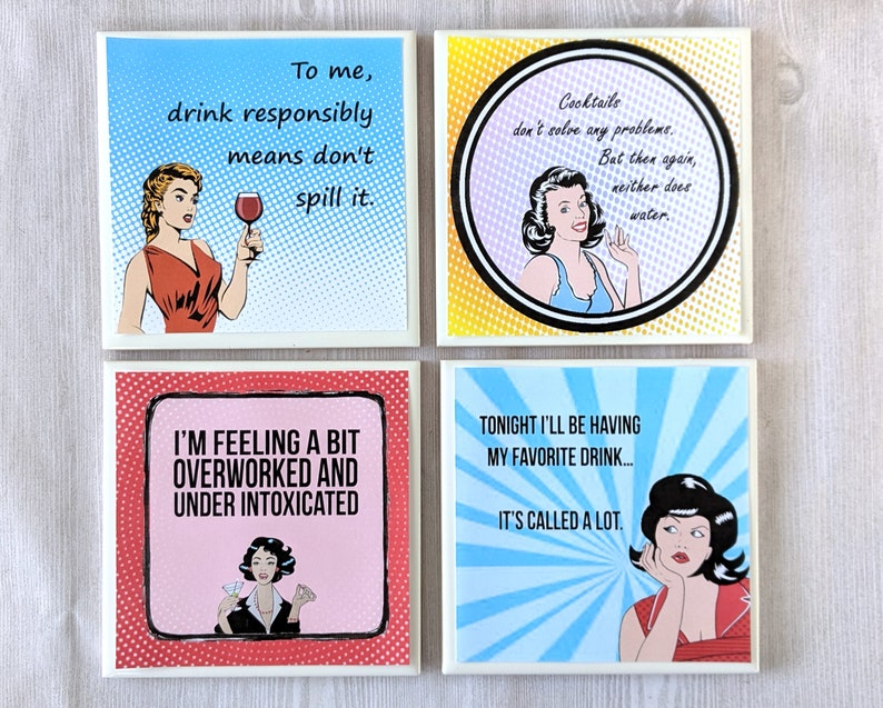 Funny Coasters Funny Magnets Drinks Cocktails Vintage Retro Lady Woman ...