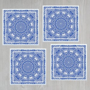 Blue and White Ceramic Tile Coasters Magnets Blue and White Print ...