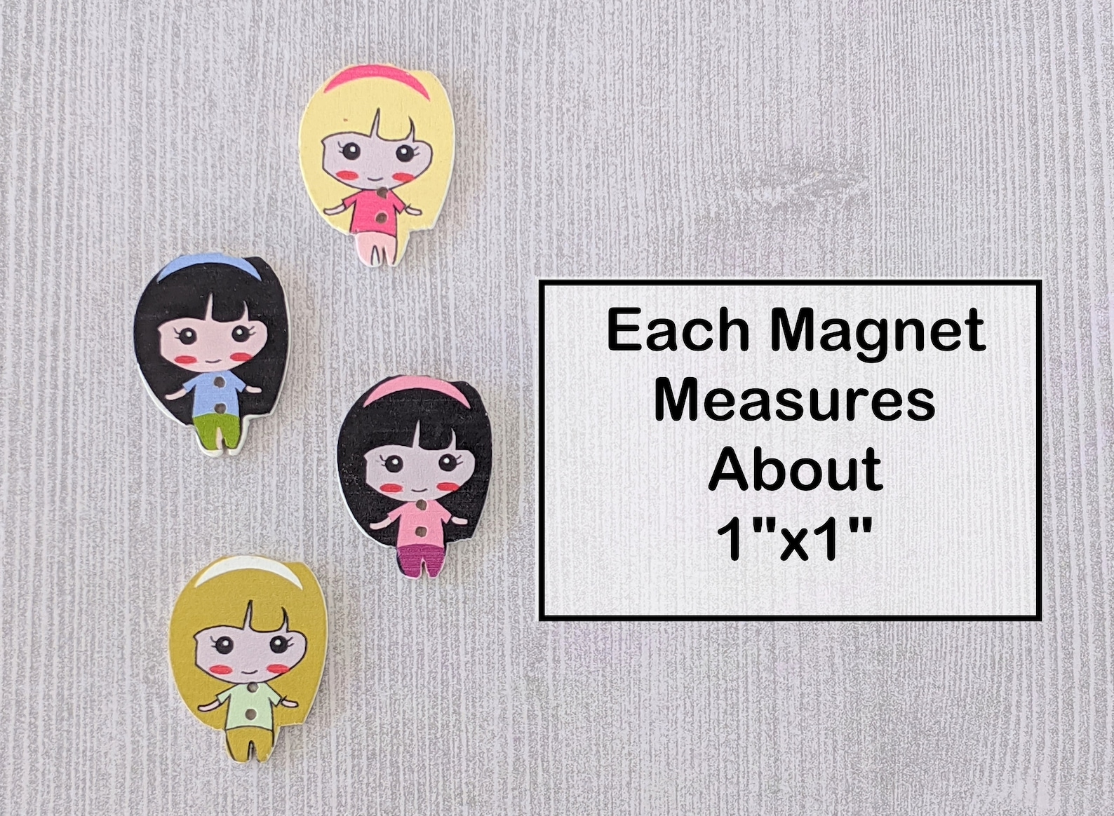 Girl Magnets Cute as a Button Wood Painted Girl Refrigerator Fridge ...