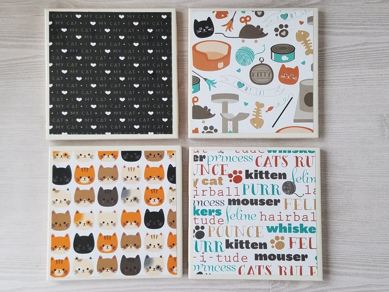 Cat Coasters Cat Tile Coasters Cat Print Cat Lover Gift for Cat Lover ...