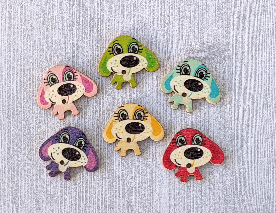 Dog Magnets Cute as a Button Wood Painted Dog Refrigerator Fridge ...