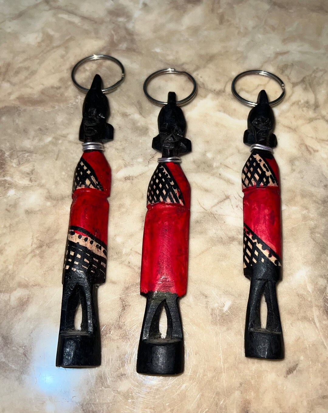 Wooden Masai Keychain - Tanzanian; Hand Whittled - Featuring a Silver ...