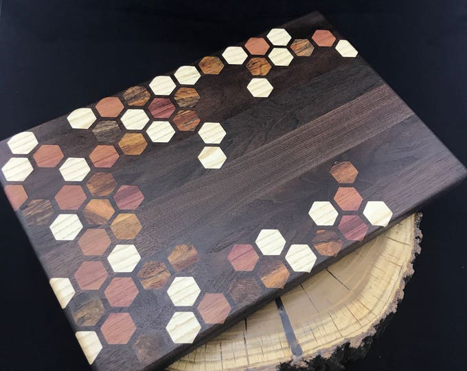 Large Exotic Honeycomb Inlay Cutting Board Pattern #2 - Walnut With ...