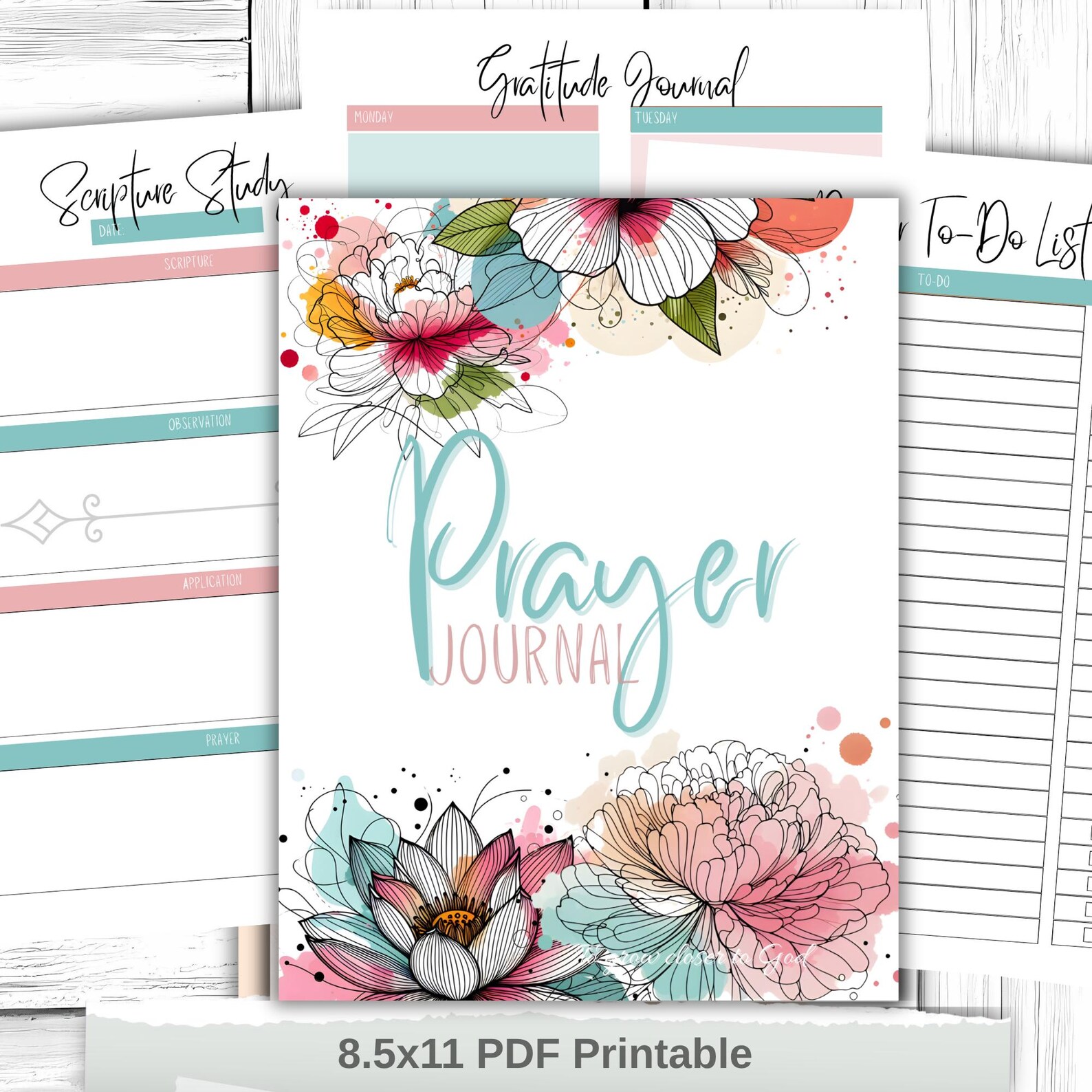 Printable Prayer Journal: Christian Devotional With Gratitude Prompts ...