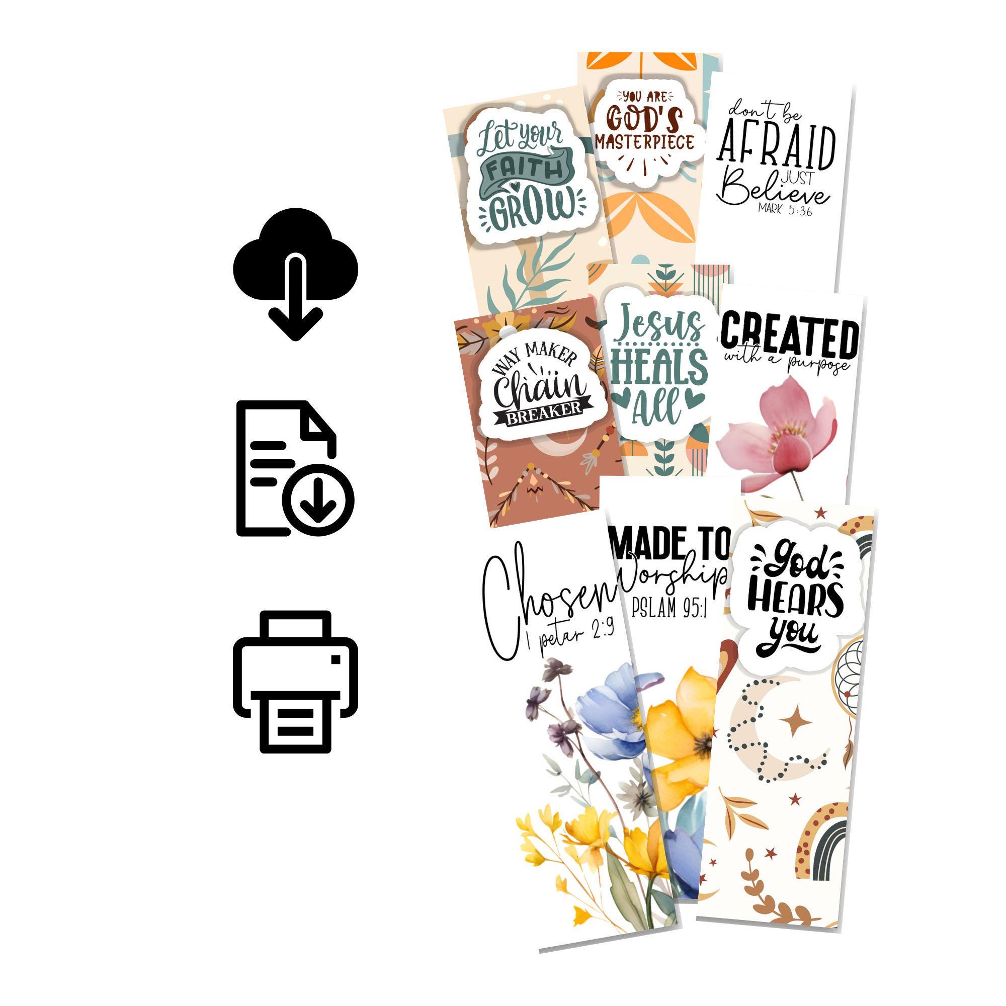 Printable Boho Christian Bookmarks -faith-based Design 20 Different ...