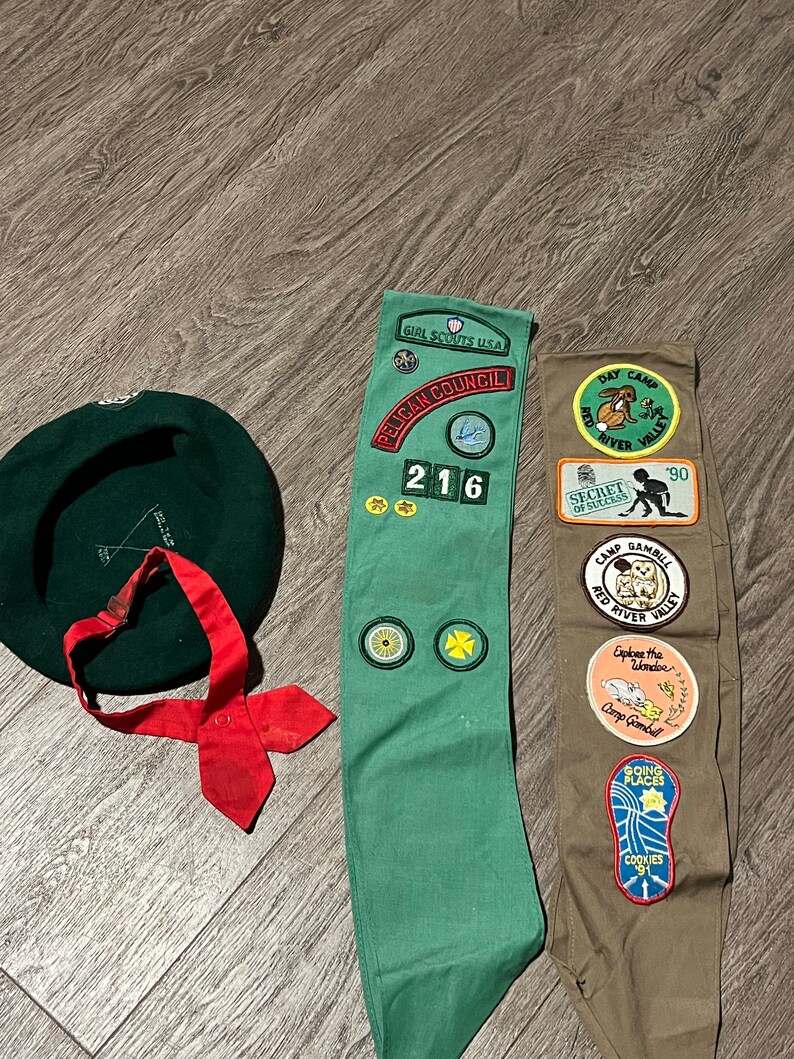 Vintage Girls Scout Items Beret Patch Sash - Etsy