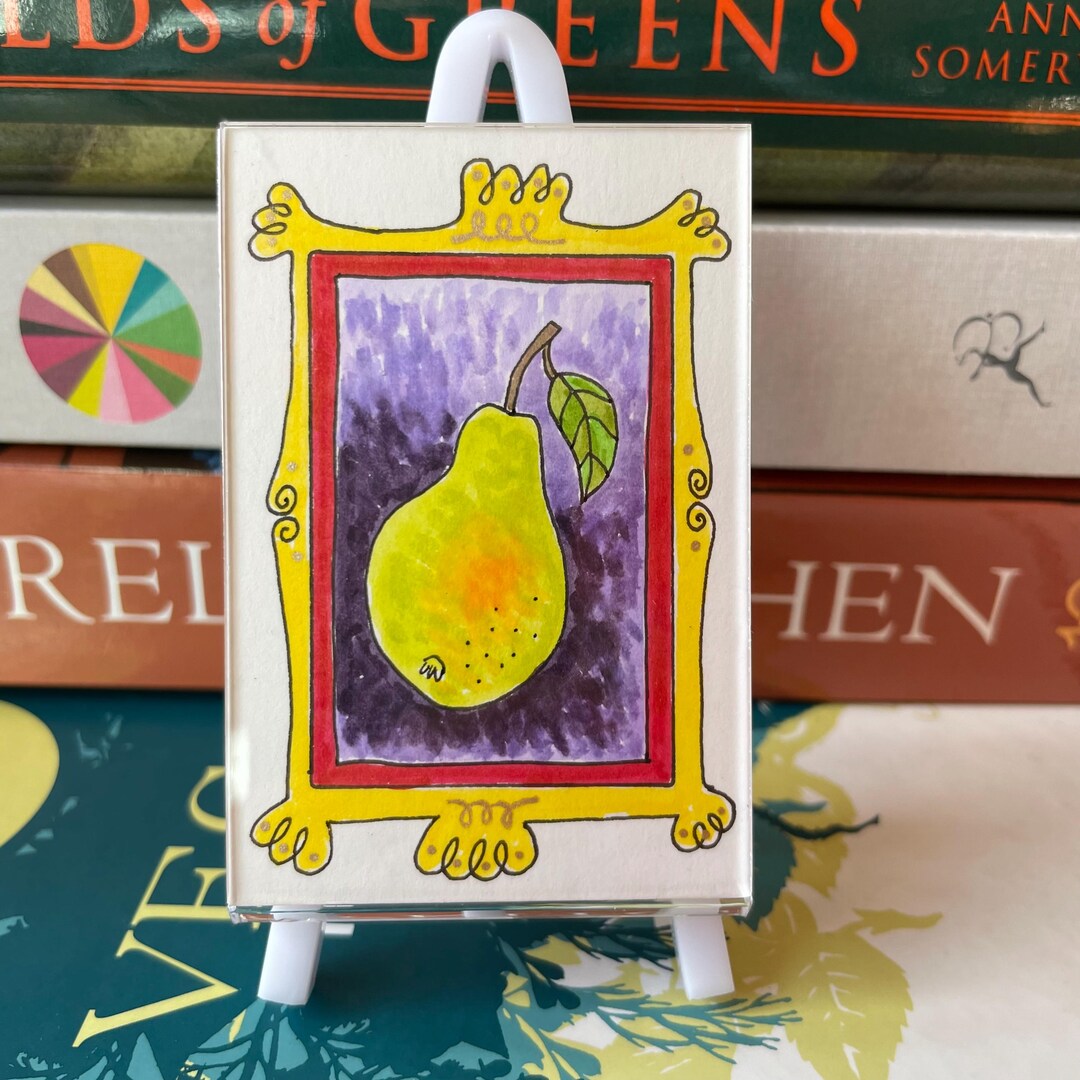 Tiny Pear Portrait, Easel Frame, 2x4 Inches, Hand Drawn and Inked - Etsy