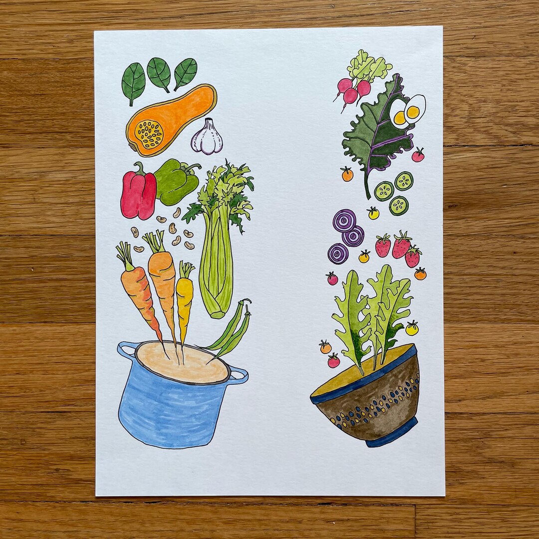 Original Pen and Ink Drawing: "soup & Salad Toss Up" - 9x12 - Etsy