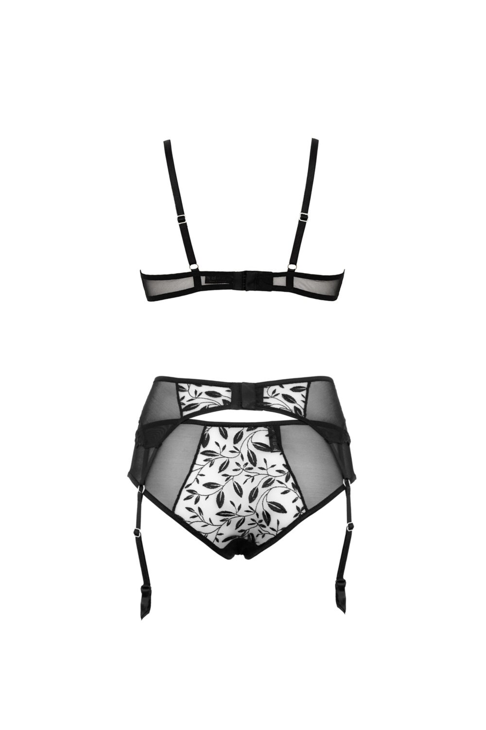 Black Sexy Sheer Lace Bra And Panties And Garter Belt Lingerie Etsy