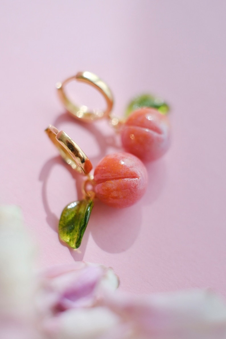 Lampwork Glass Peach Hoop Earrings - Etsy