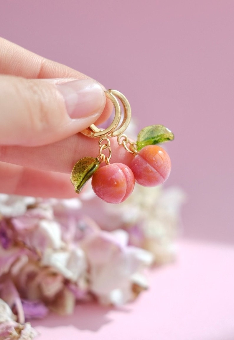 Lampwork Glass Peach Hoop Earrings - Etsy