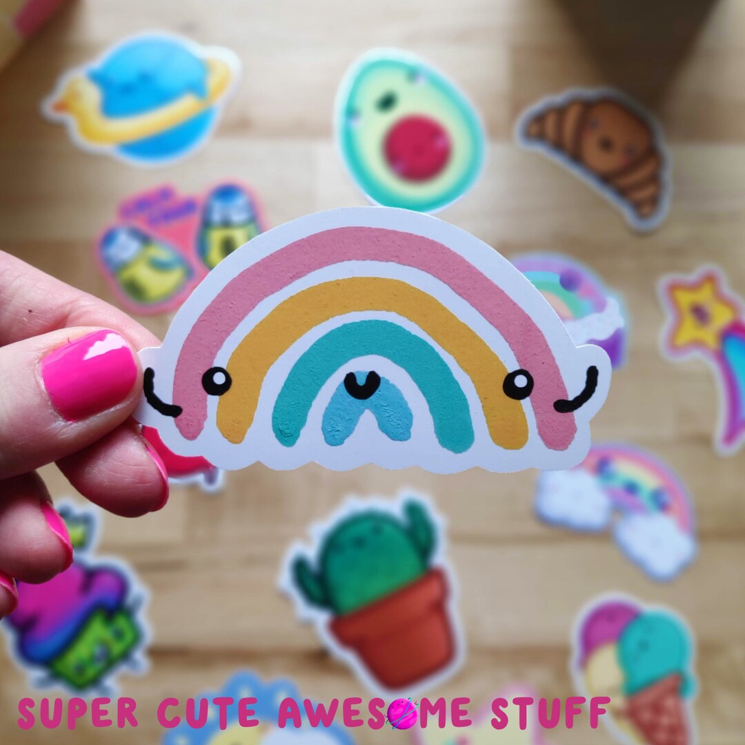 Cute Rainbow Sticker - 3.5 Inch Die Cut Sticker - Happy Rainbow Sticker ...