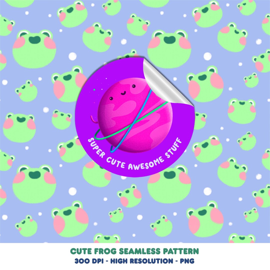 Cute Frog Seamless Pattern, Kawaii Frogs, Digital Download, Cute Art ...