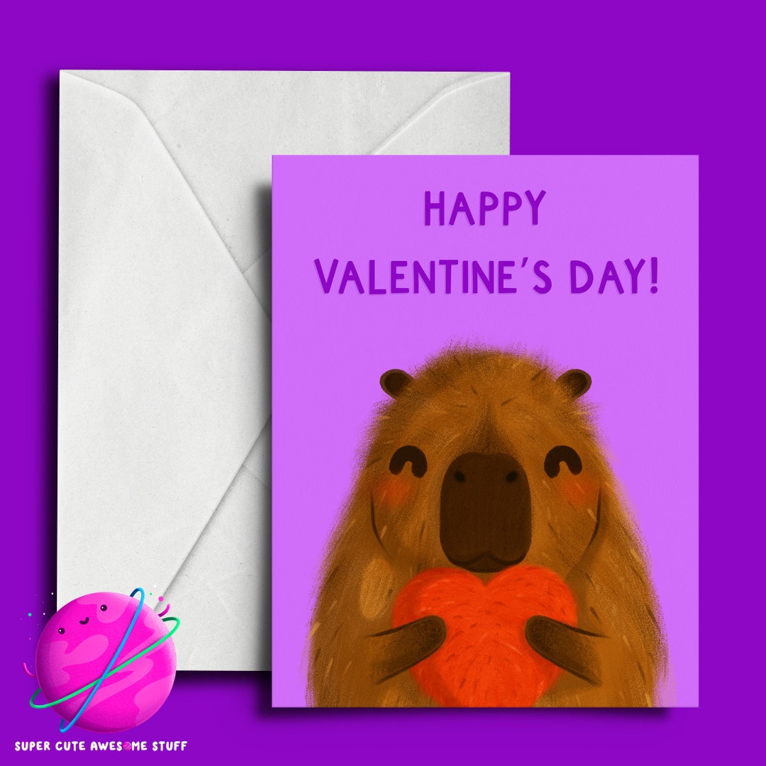 Capybara Valentine's Day Card - Animal Valentine - Cute Capy Card ...