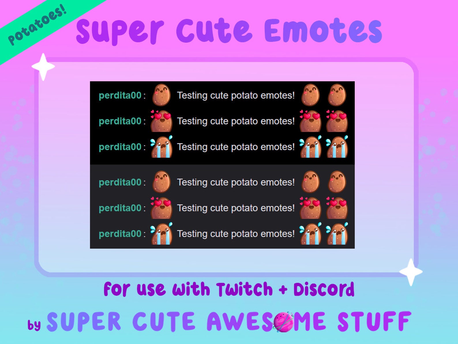 Super Cute Potato Twitch Emote Pack 3 Potato Twitch Emotes | Etsy