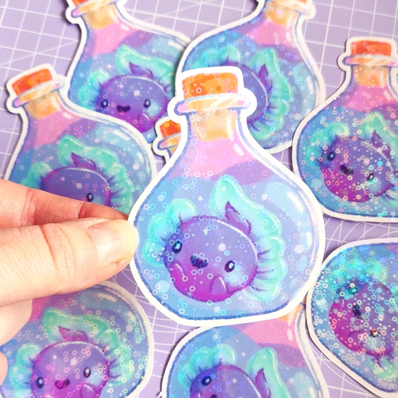 Axolotl Sticker, Sparkly Stickers , Cute Animal Sticker, Laptop Sticker ...