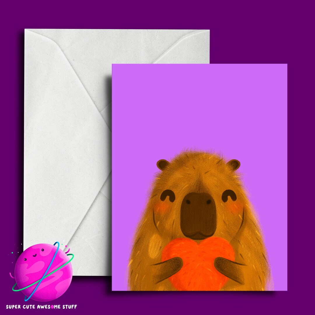 Capybara Card, Animal Card, Wildlife Cards, Nature Cards, Capybara Art ...