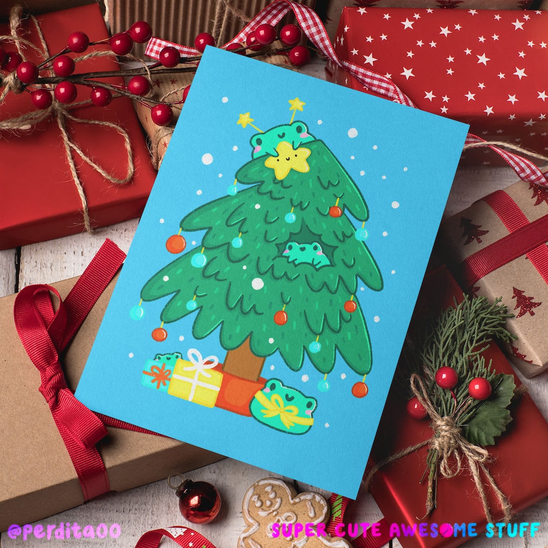 Frog Christmas Card, Frog Christmas Tree, Frog Christmas Gift, Cute ...