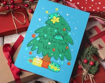 Frog Christmas Cottagecore Cute Kawaii Xmas Card Recycled - Etsy