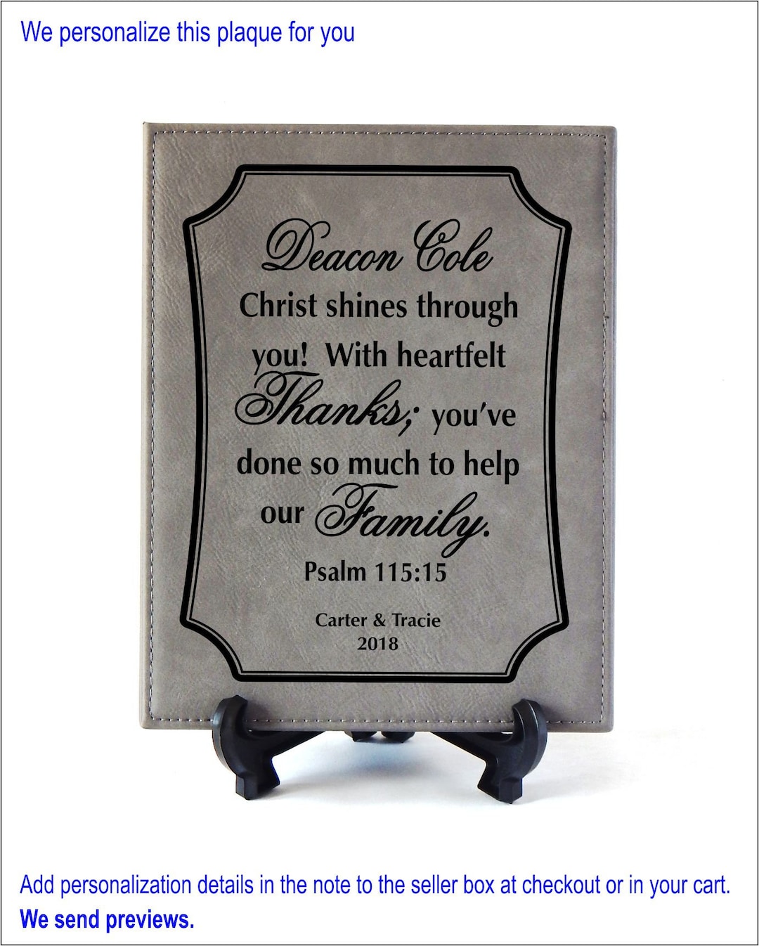 Custom Deacon Gift: Engraved Leather Plaque - Etsy