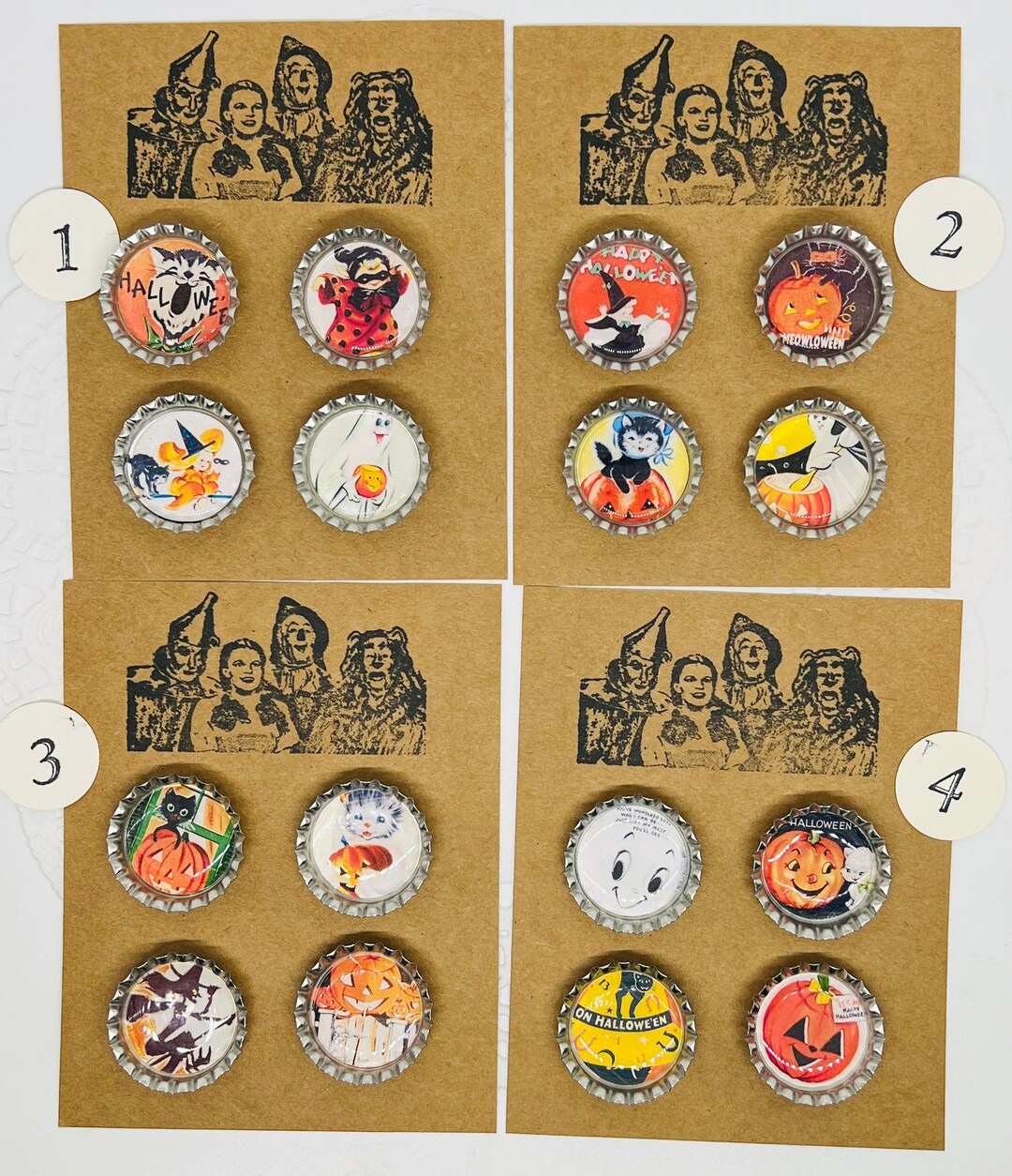 Set of 4 Halloween Bottle Caps. Junk Journal Supplies. Scrapbook. Glue ...