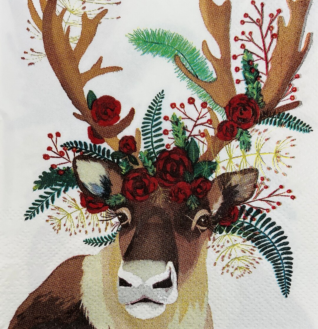 4 Reindeer Paper Napkins. Cocktail Paper Napkins for Decoupage. Card ...