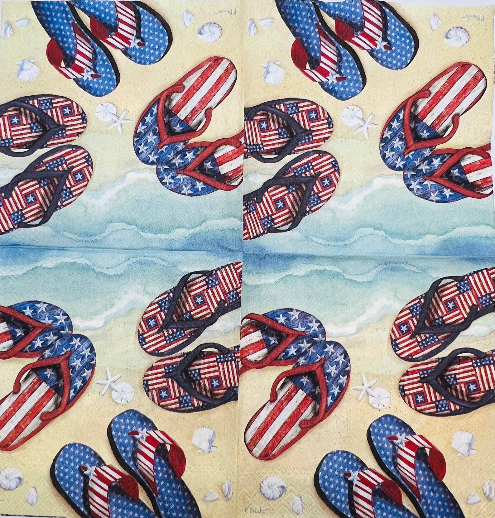 4 USA Beach Sandal Napkins. Beverage Paper Napkins for Decoupage. Card ...