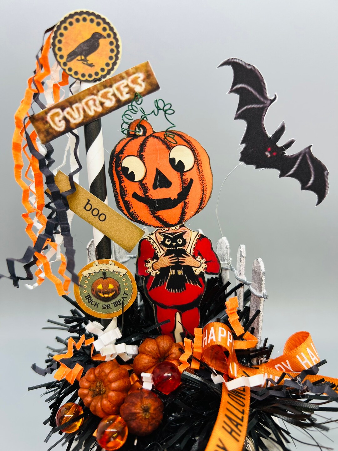 Halloween Vintage Paper Art Decor. Tiered Tray Decor. OOAK - Etsy
