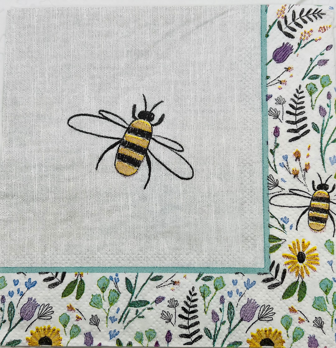 4 Bumble Bee Paper Napkins. Bee Cocktail Napkins for Decoupage. Card ...