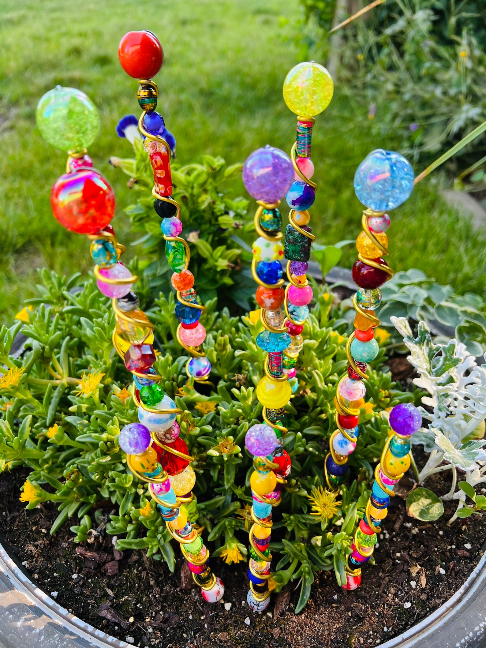 Large Beaded Garden Stake. Garden Decor. Summer Decor. Floral ...