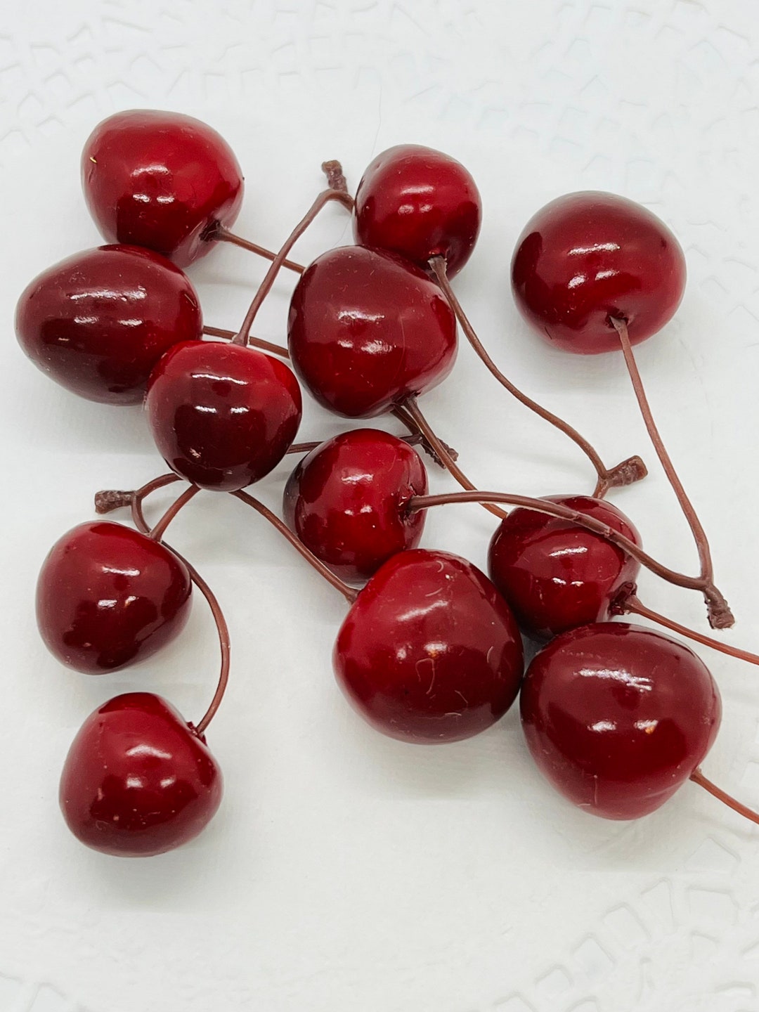 12 Fake Artificial Cherries. Kitchen Fake Fruit. Faux Cherry Decoration ...