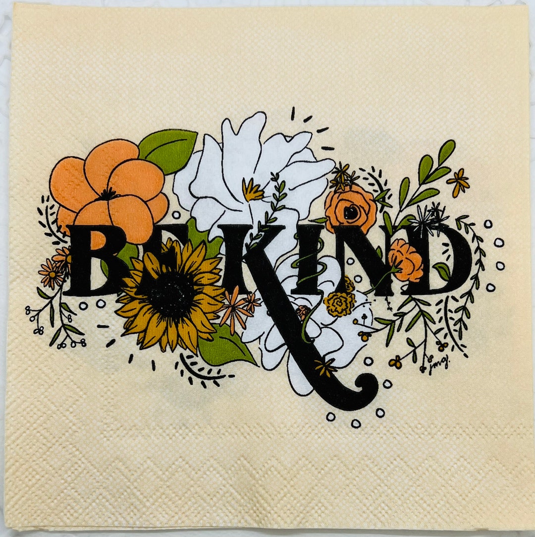 4 Be Kind Paper Napkins. Cocktail Paper Napkins for Decoupage. Card ...