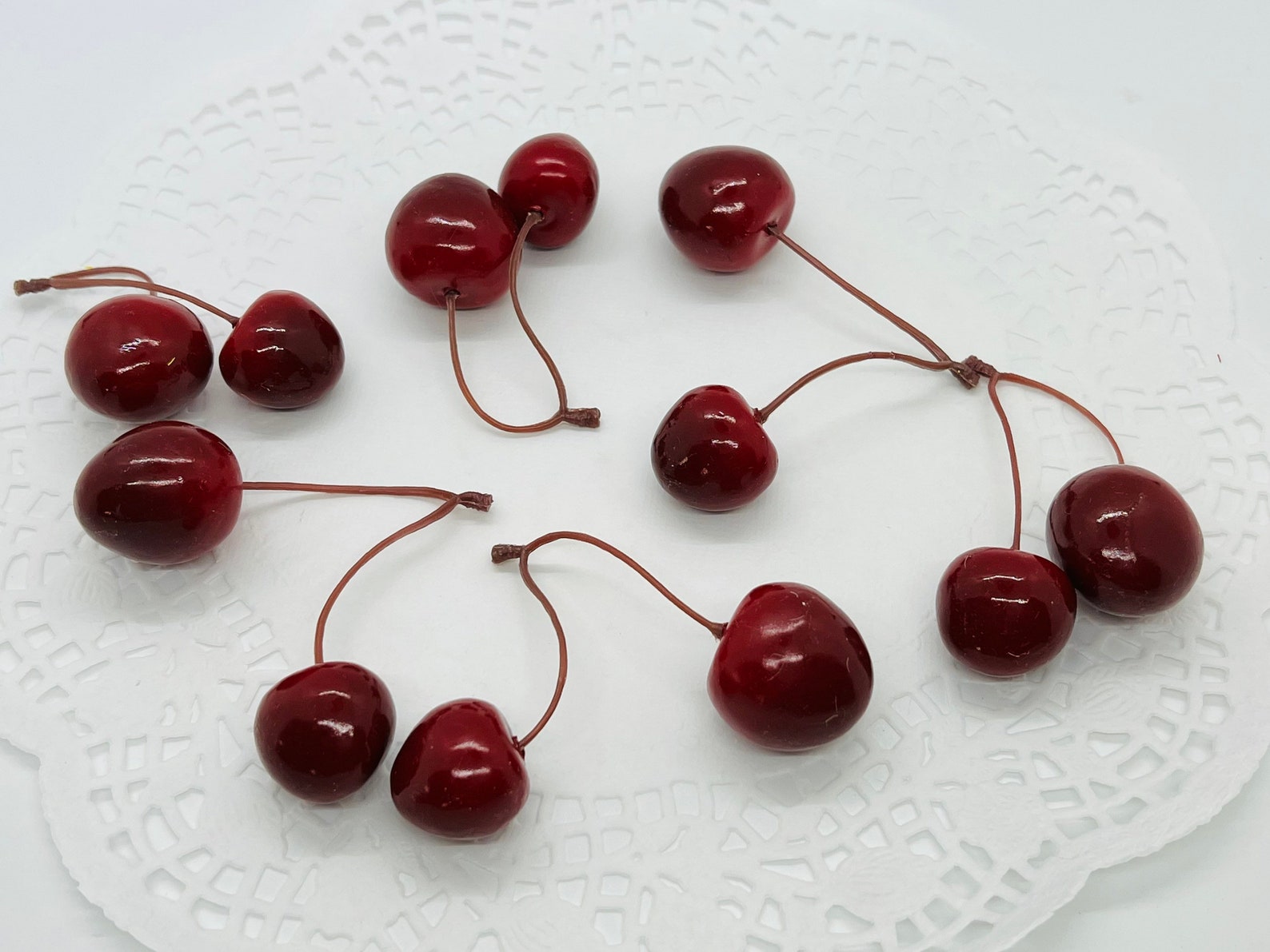 12 Fake Artificial Cherries. Kitchen Fake Fruit. Faux Cherry Decoration ...