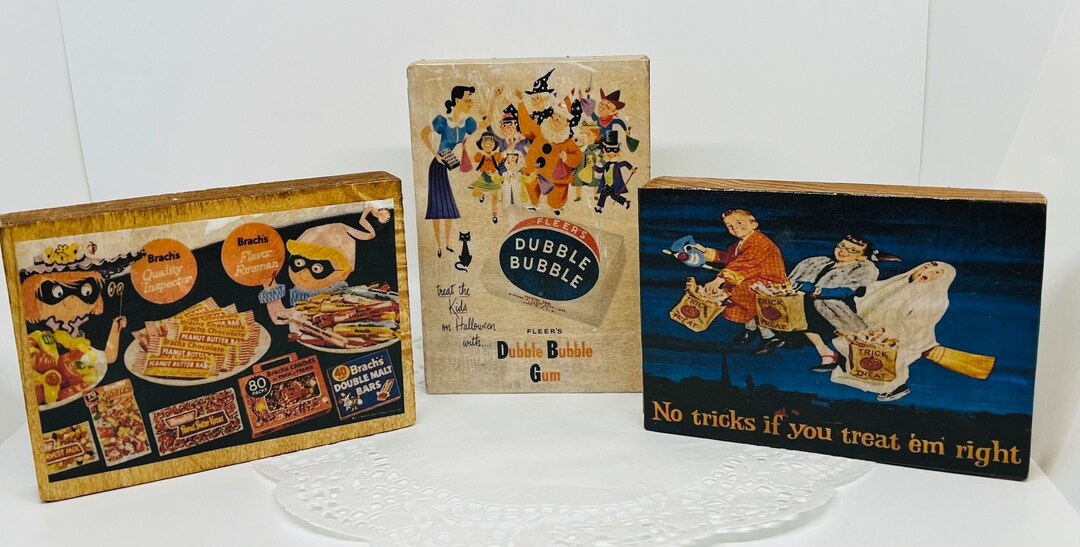 Vintage Halloween/fall Wood Blocks. Home Decor. Tiered Tray Accents ...