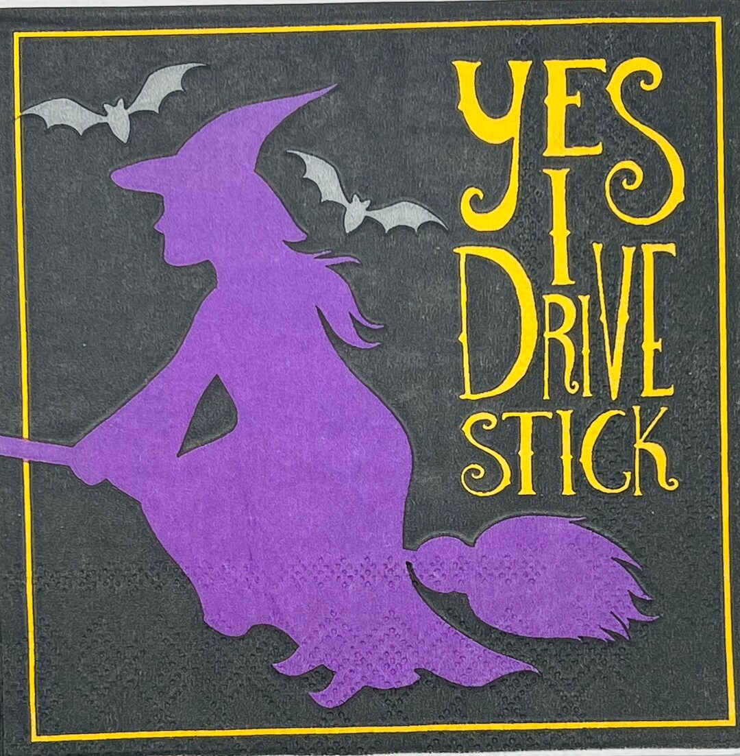 4 Witch Broom Paper Napkins.halloween Cocktail Napkins for Decoupage ...