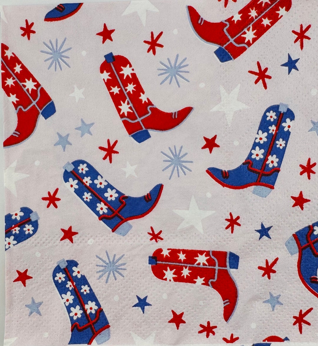 4 Cowboy Boot Paper Napkins. Cocktail Napkins for Decoupage. Card ...